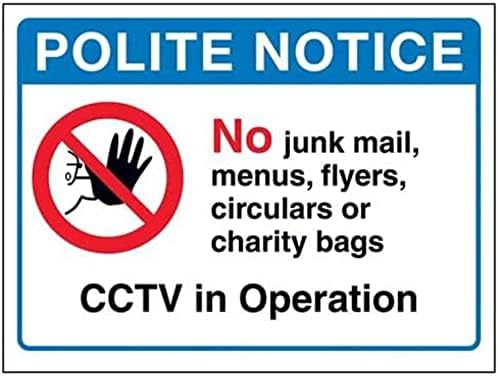 V Safety Polite Notice: No Junk Mail, Menus Or Flyers Sign - 150mm x ...