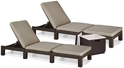 Allibert Sonnenliege Gartenliege 2er Set Allibert Daytona Polyrattan Rattanoptik Kühlbox Ice ...
