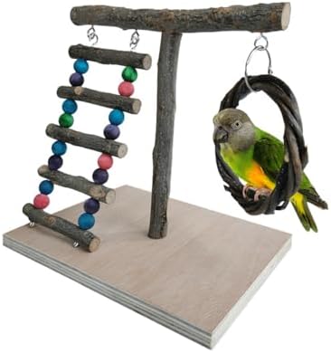 Wooden Bird Parrot Play Stand, Playground With Ladder and Swing for ...