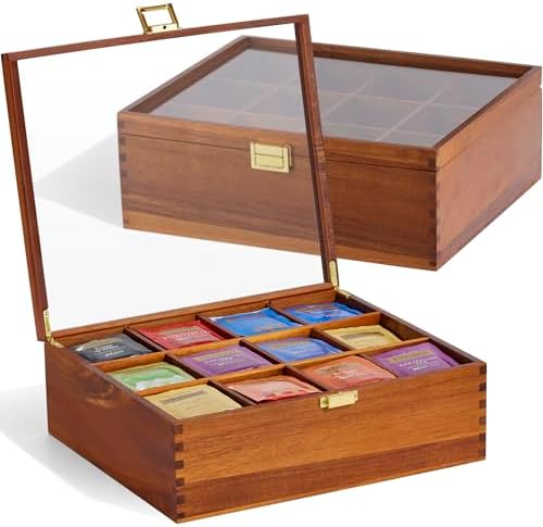 Amazon.com: Tea Bag Organizer, Acacia Wood Tea Organizer Box, 12 ...