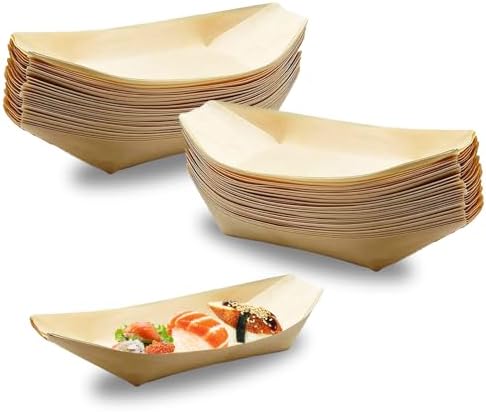 Amazon.com: Voittozege 100 Pcs Bamboo Boat Plates Disposable Wooden ...