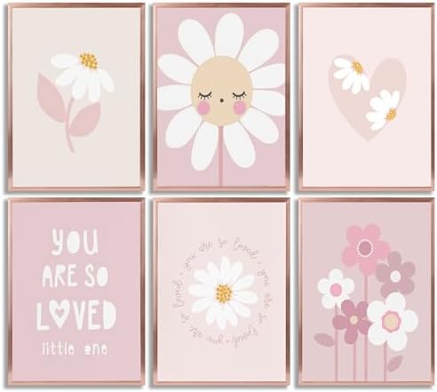 Amazon.com: 6pcs Pink Girls Floral Canvas Wall Art Nursery Daisy ...