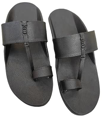 Black Kolhapuri Rubab Pure Leather Chappal for Men (6) : Amazon.in ...