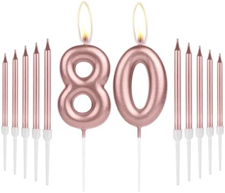 Amazon.com: AOOLADA 80th Birthday Candles, Rose Gold 80 Year Old Number ...