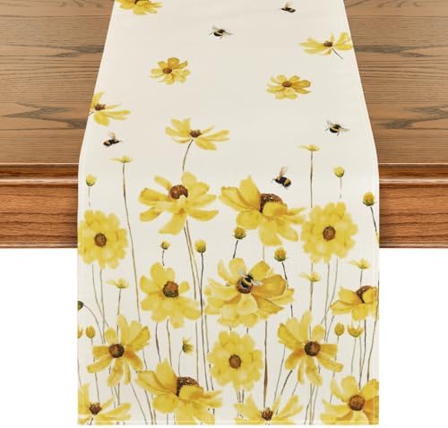Amazon.com: Bumble Bee Table Runner, Honeycomb Beehive Yellow Table ...