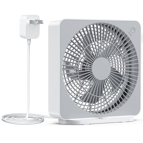 ASKPULION 10 Inch Small Box Fan, 3 Speeds Square Table Fan Powered by ...