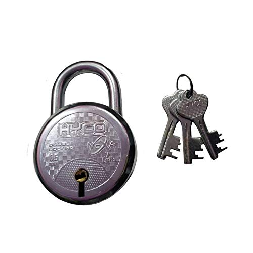 Hyco 65mm Mild Steel Double Locking Door Lock with 3 Keys (Silver, 75 ...