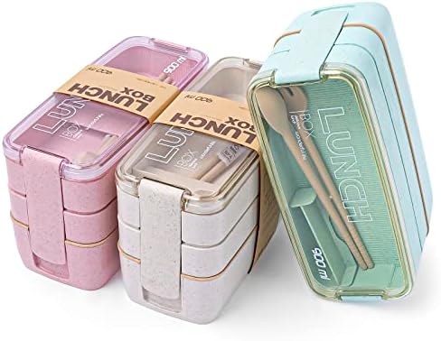 3 Pack Stackable Bento Box Adult Japanese Lunch Box Kit with Spoon ...