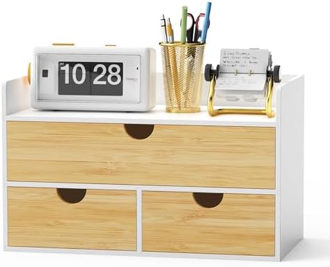 Amazon.com: ZENFUN Bamboo Desk Organizer with Drawer, Desktop Bookshelf ...