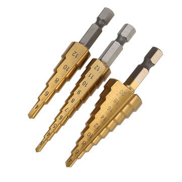 Generic 3Pcs 1/4 Inch Hex Shank Hss Titanium Coated Step Drill Bit Set ...
