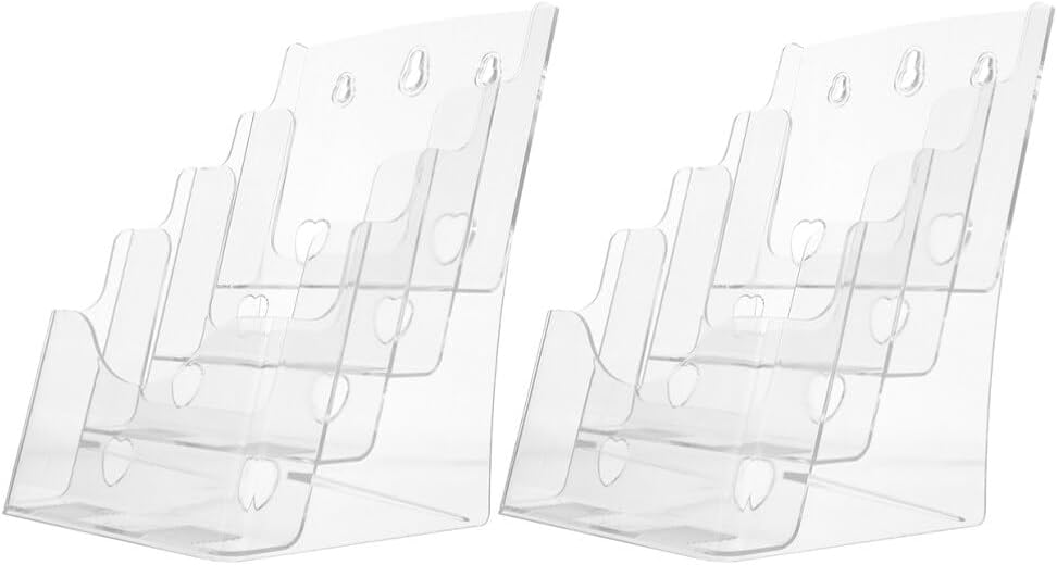 2Pcs A5 4 Tier Acrylic Brochure Display Stand Wall Mount & Countertop ...