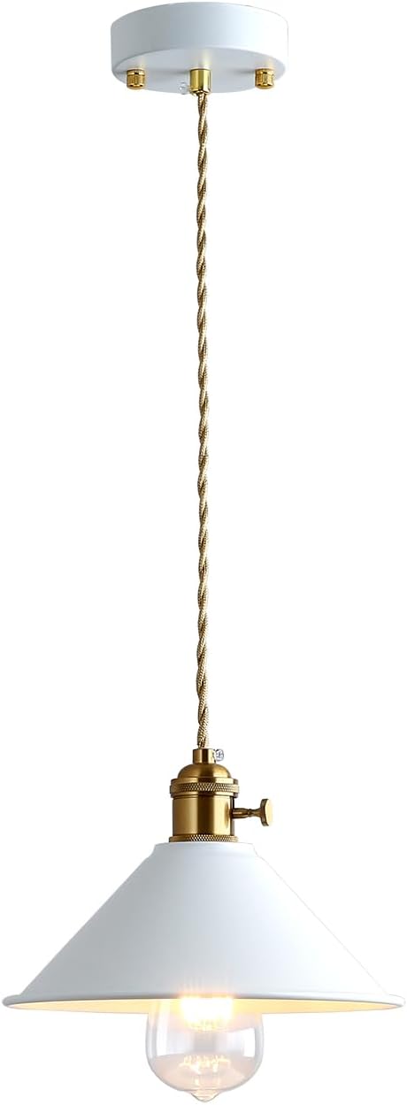 Yingoloong Modern White Hanging Lamp E26 Pendant Light with Switch ...
