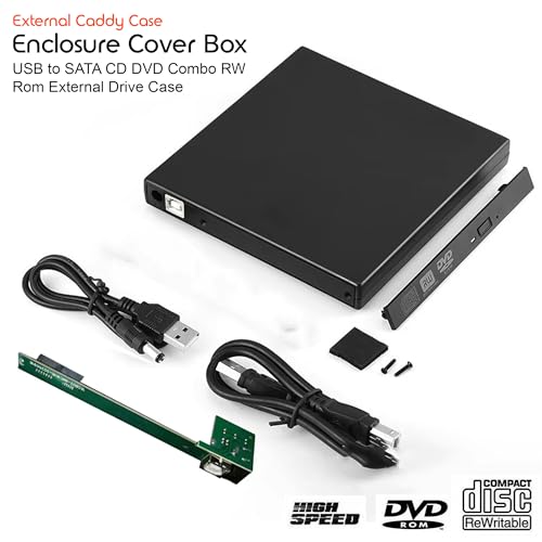 ATEK External CD DVD Drive Case Encloser, Slim USB to SATA CD Combo Rom ...