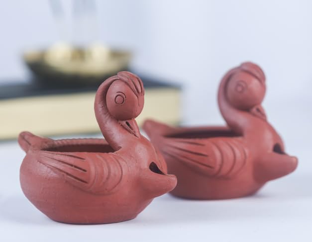 Khavi Arts Handmade Terracotta Clay Duck Diya/Deepa | Ideal for Home ...