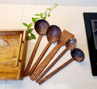 Buy Coconutry | Traditional Coconut Shell &Wood Cooking Set (Set of 5 ...