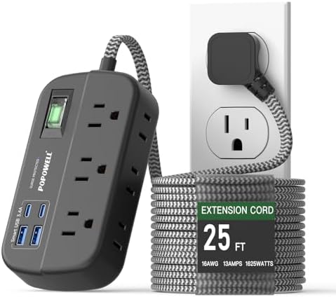 Amazon.com: 25 FT Flat Extension Cord, Power Strip with Surge ...