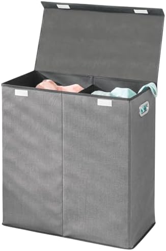 SONGMICS Fabric Double Laundry Hamper Separate Sorter 2 Sections ...