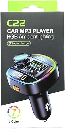 PEBBLE HUG C22 Car MP3 Player, RGB Ambient Lighting, Car Bluetooth 5.0 ...