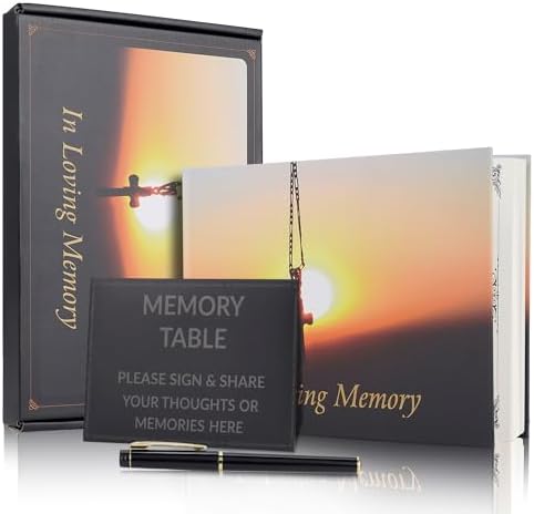 Funeral Memory Book, Leather Hardcover Funeral Guest Book with Gold ...