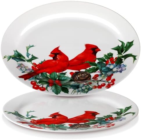 Amazon.com: Kigley 2 Pcs Cardinal Ceramic Oval Platter Christmas ...