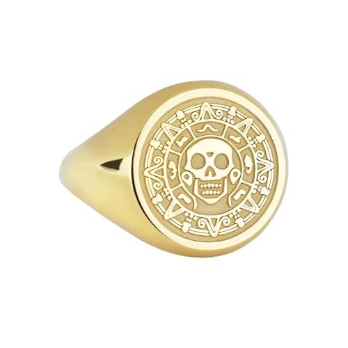 Amazon.com: 14K Solid Gold Pirate Coin Signet Ring | Custom Pirate ...