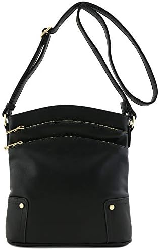 ALYSSA Triple Zip Pocket Large Crossbody Bag (Black): Handbags: Amazon.com