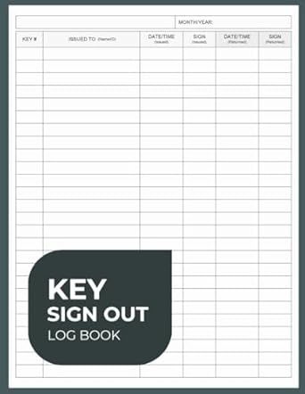Key Sign Out Log Book: Detailed Key Control Register for Businesses ...