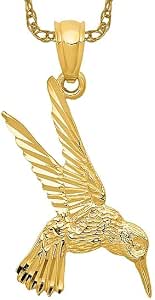 Amazon.com: IceCarats 14K Solid Yellow Gold Hummingbird Necklace Bird ...