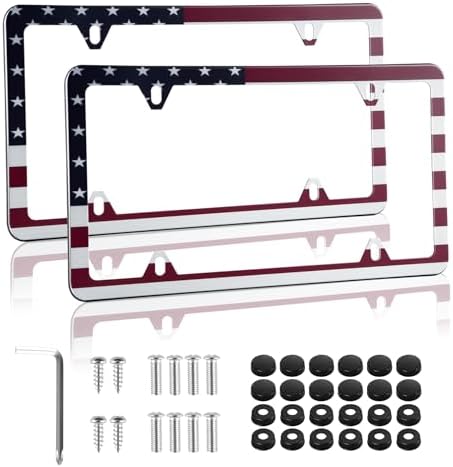 Amazon.com: alpmosn 2PCS Stainless Steel License Plate Frames, 4 Holes ...