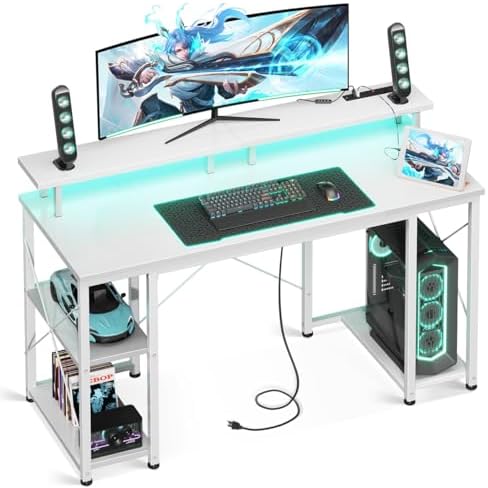 Amazon.com: ODK 48 inch Gaming Desk with LED Lights & Power Outlets ...