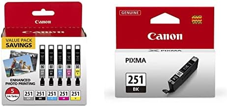Amazon.com: Canon CLI-251 BK/C/M/Y/GY 5 Color Value Pack & CLI-251 ...