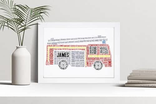 Personalised Fire Engine Word Art Print - Fireman Boys Bedroom Wall Art ...