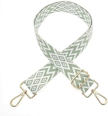 JZK Bohemian style green-white adjustable wide fabric bag strap with ...