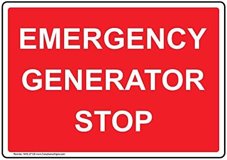 Amazon.com: ComplianceSigns.com Emergency Generator Stop Sign, 10x7 in ...