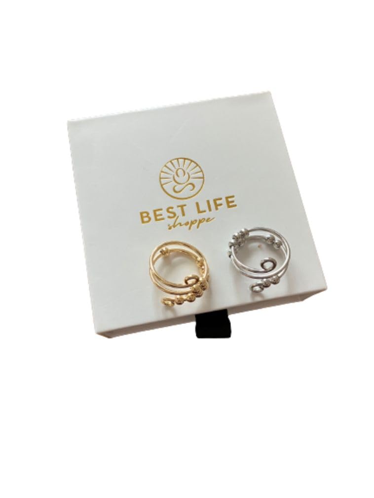 Amazon.com: Fidget Ring Jewelry | Silver & Gold Set Spinner Fidget ...