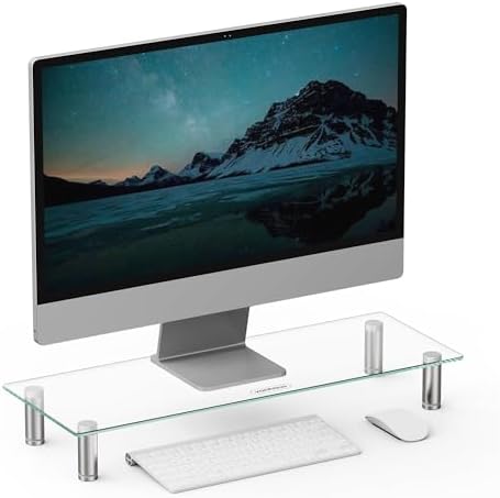 VonHaus Glass Monitor Stand for Desks, Height Adjustable Screen Riser ...