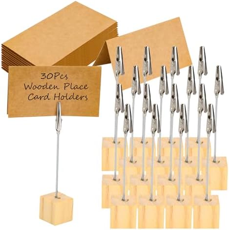 YKUKIZEE 30Pcs Wooden Place Card Holders with Memo Clips and Kraft ...