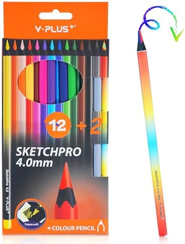 YPLUS Colouring Pencils for Adults and Children, 12+2 Colour Coloring ...