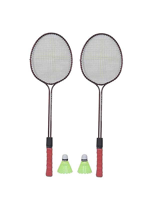 Varun Double Shaft Badminton recket with 3 Plastic Shuttlecock : Amazon ...