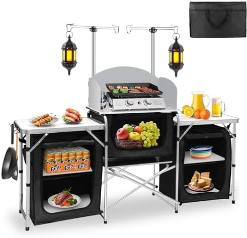 Amazon.com : Seeutek Camping Kitchen Table Aluminum Portable Outdoor ...