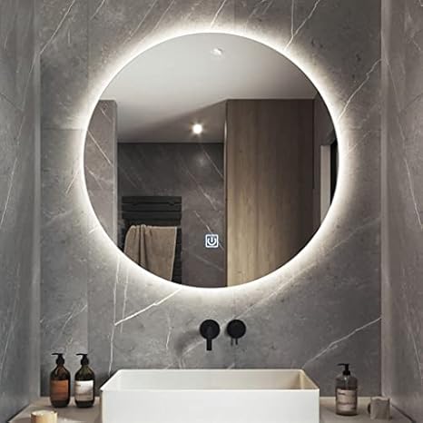 Amazon.com: 400mm Round Frameless LED Illuminated Bathroom Mirror, Wall ...
