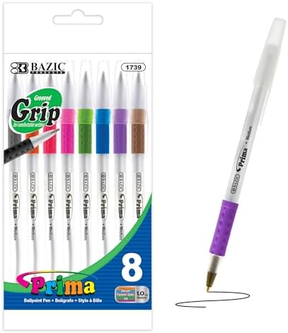 Amazon.com : BAZIC Ballpoint Pen Prima 8 Color Stick Pens, Soft Grip 1. ...