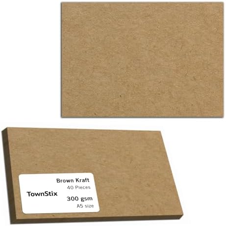 40 Sheets, 300gsm - A5 Brown Kraft Card, Thick Cardstock Craft Paper ...