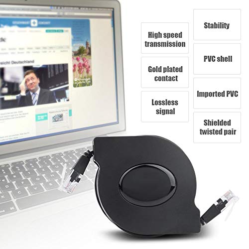 fasient Retractable LAN Cable non-breakable type CAT6 1m [Black] RJ45 ...