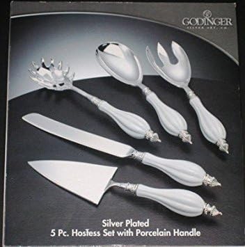 Amazon.com | GODINGER 5 Pc Silver Plated Hostess Set Porcelain Handle ...