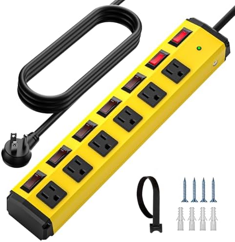 ANNQUAN 6 Outlet Metal Power Strip with 6 Individual Switches,Heavy ...