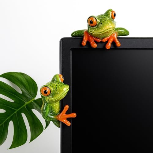 Frog Monitor Decorations, Set of 2 – Funny Resin Green Desk Ornament ...