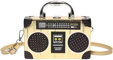 Vintage Radio Recorder Shaped Box Bag, PU Leather Top Handle Clutch ...