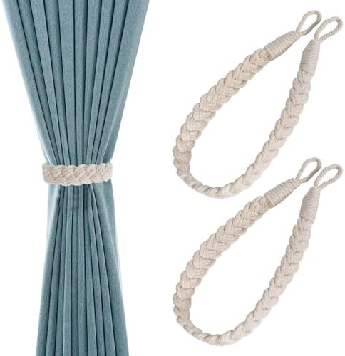Tibapla 2 Pcs Curtain Rope Tiebacks, 60cm Hand Braided Cotton Curtain ...