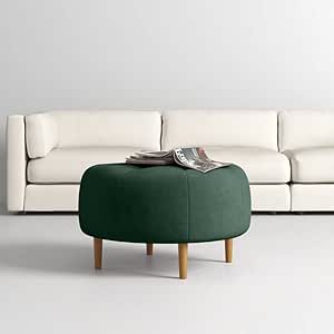 Amazon.com: Cocktail Style Velvet Round Ottoman With Pecan Wood Legs ...